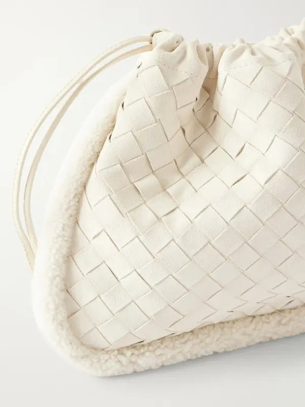 Bottega Veneta Dustbag Shearling-trimmed Intrecciato Suede Clutch