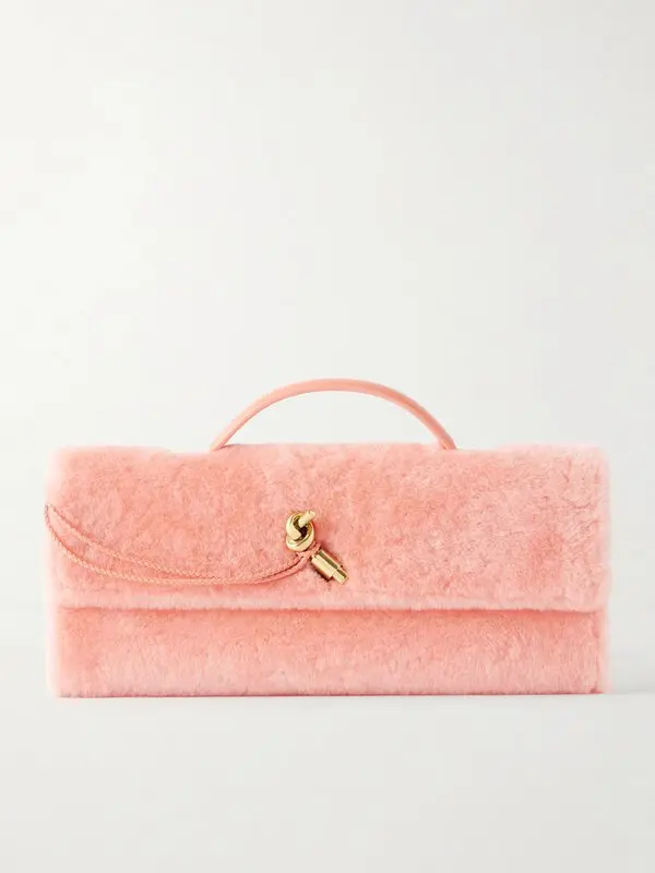 Bottega Veneta Andiamo Intrecciato Leather-trimmed Shearling Clutch