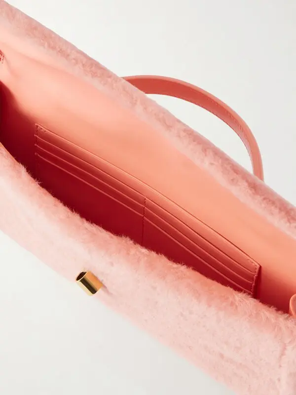 Bottega Veneta Andiamo Intrecciato Leather-trimmed Shearling Clutch