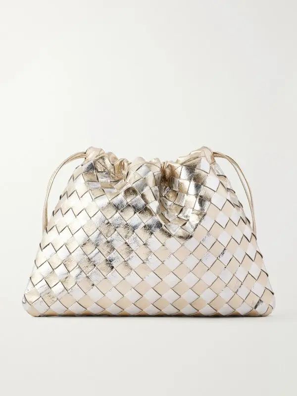 Bottega Veneta Dustbag Small Intrecciato Metallic Leather Pouch