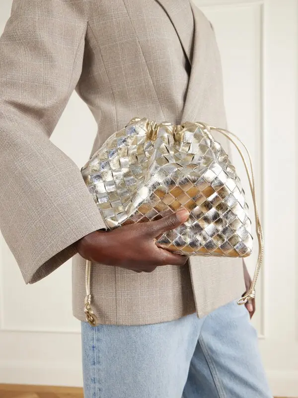 Bottega Veneta Dustbag Small Intrecciato Metallic Leather Pouch