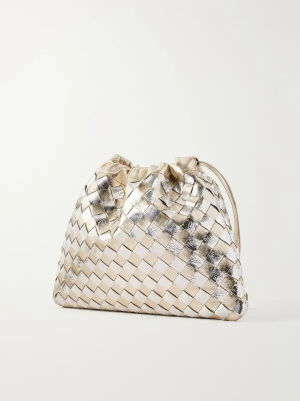 Bottega Veneta Dustbag Small Intrecciato Metallic Leather Pouch