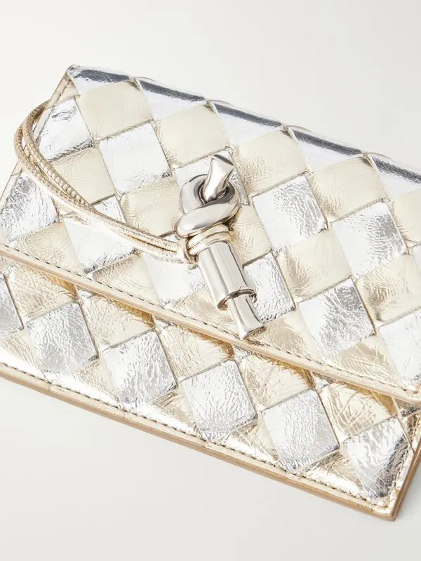 Bottega Veneta Andiamo Intrecciato Metallic Leather Cardholder