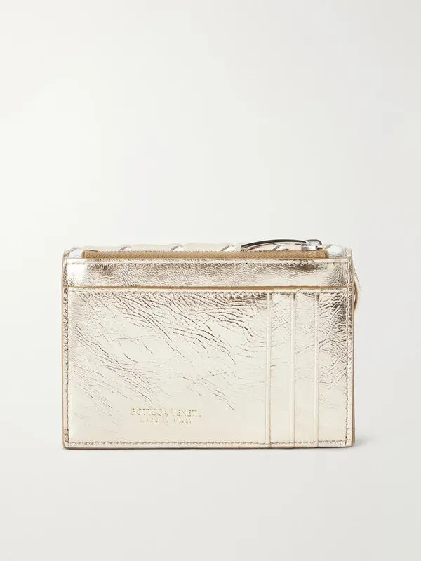 Bottega Veneta Andiamo Intrecciato Metallic Leather Cardholder