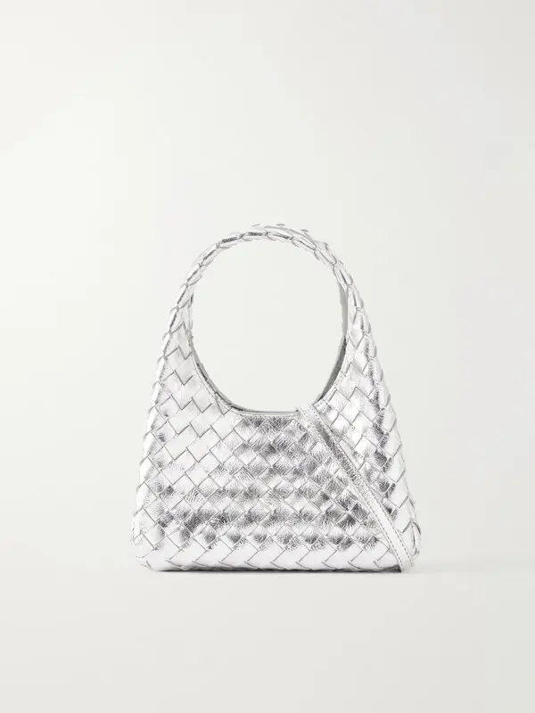 Bottega Veneta Baby Campana Intrecciato Metallic-leather Shoulder Bag - Silver