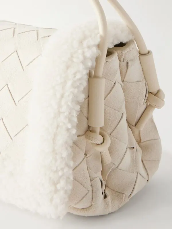 Bottega Veneta Notturno Intrecciato Shearling-trimmed Suede Shoulder Bag