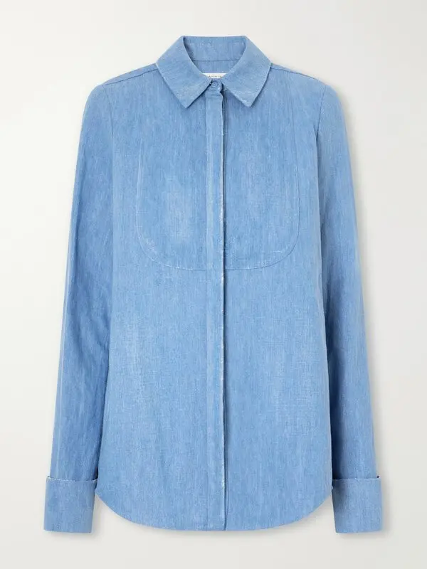 Gabriela Hearst Christie Distressed Cotton And Linen-blend Woven Shirt - Blue