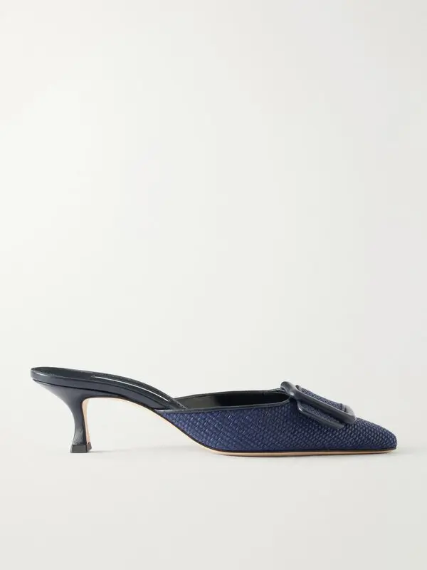 Manolo Blahnik Maysalebi 55 Leather-trimmed Raffia Pumps