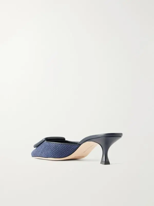 Manolo Blahnik Maysalebi 55 Leather-trimmed Raffia Pumps