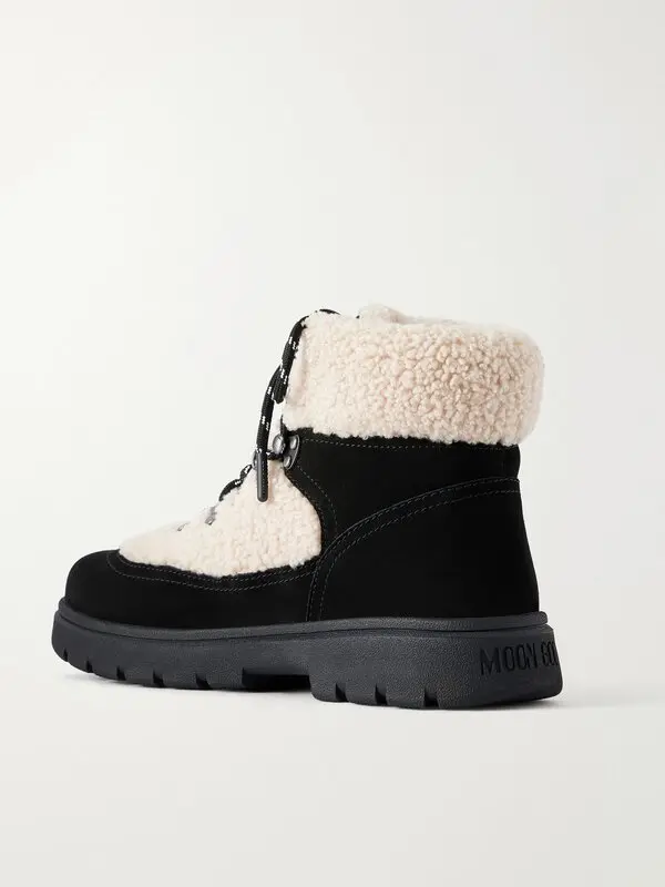 Moon Boot Combat Fleece-trimmed Suede Ankle Boots