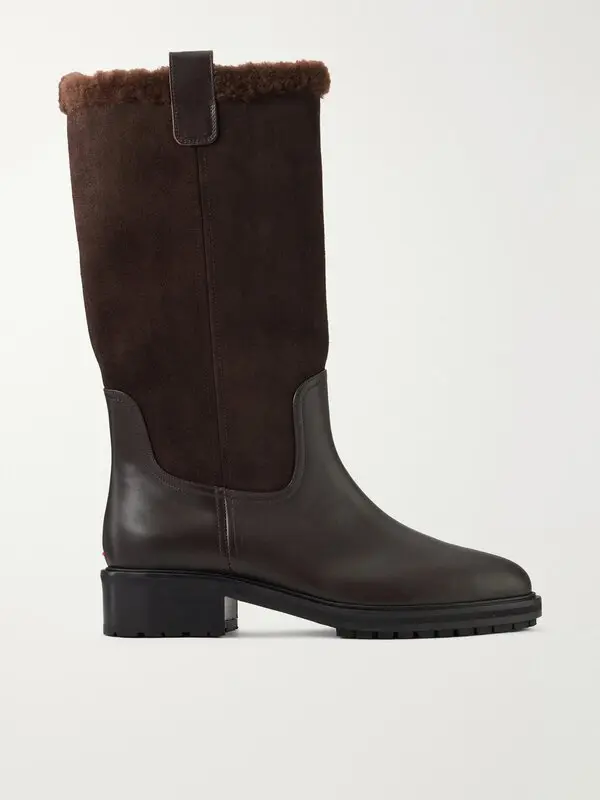 AeydĒ Theo 15 Shearling-trimmed Suede And Leather Knee Boots