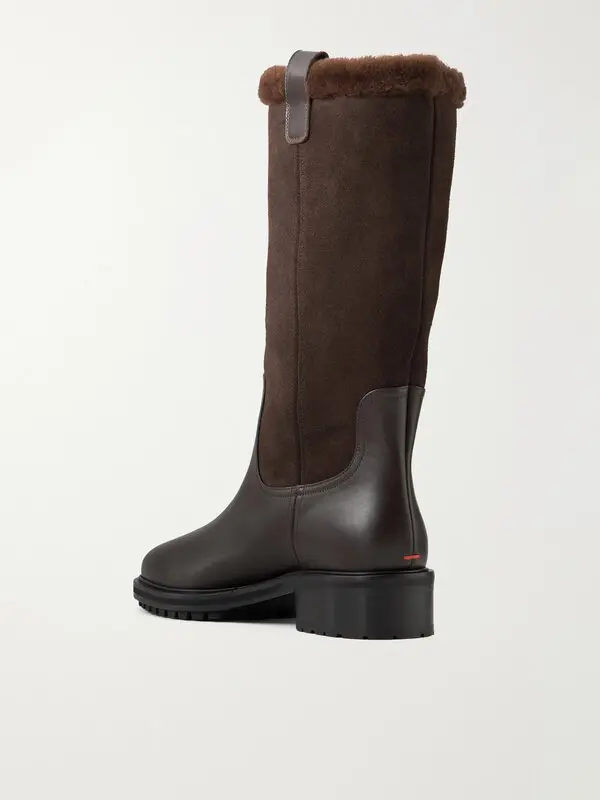 AeydĒ Theo 15 Shearling-trimmed Suede And Leather Knee Boots
