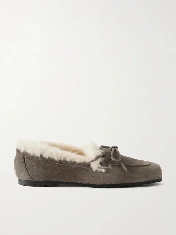 AeydĒ Jasper Bow-detailed Shearling-trimmed Suede Loafers