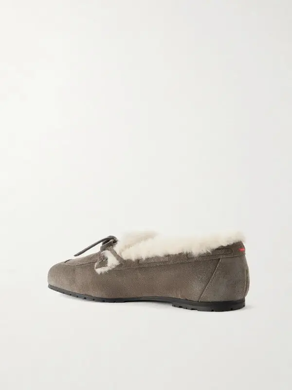 AeydĒ Jasper Bow-detailed Shearling-trimmed Suede Loafers