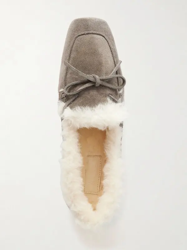 AeydĒ Jasper Bow-detailed Shearling-trimmed Suede Loafers