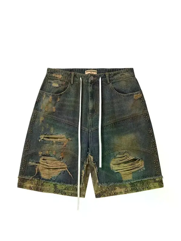 VALE FOREVER Double Jorts Studded Distressed Shorts