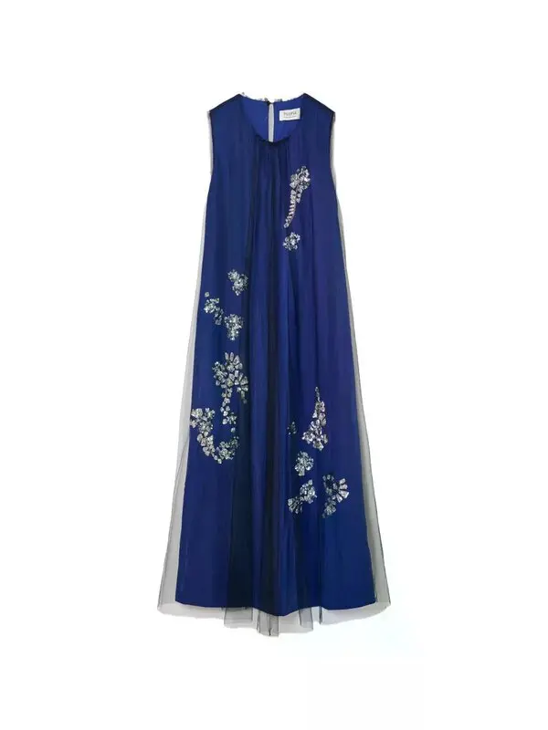 PSOPHIA Sequin-embellished Tulle-overlay Shift Midi Dress
