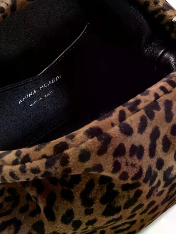 Amina Muaddi Camelia Clutch Leopard Suede