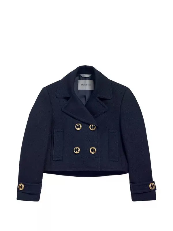 Balenciaga Cropped Peacoat In Navy