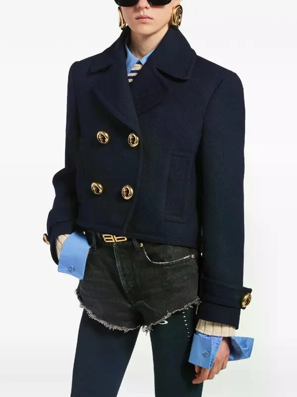 Balenciaga Cropped Peacoat In Navy