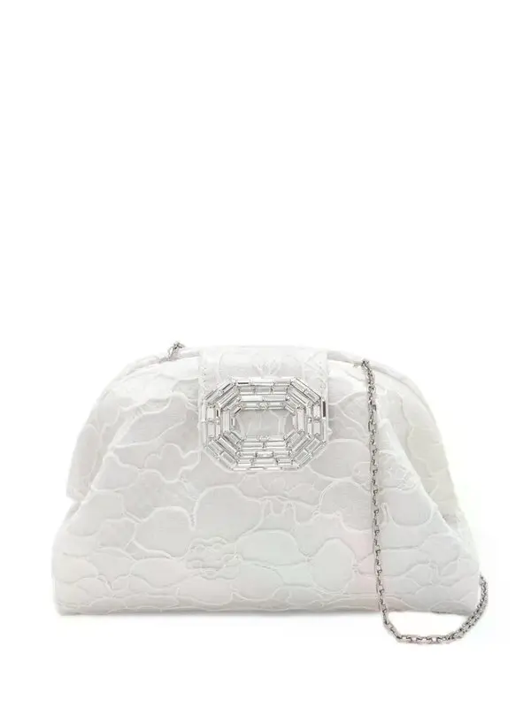 Amina Muaddi Camelia Lace Clutch Ivory Lace And Ivory Satin Silver Hardware