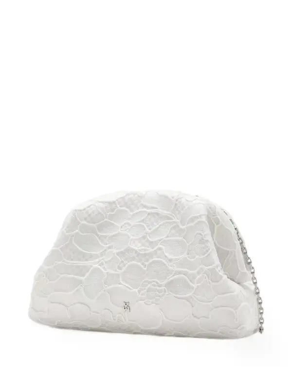 Amina Muaddi Camelia Lace Clutch Ivory Lace And Ivory Satin Silver Hardware