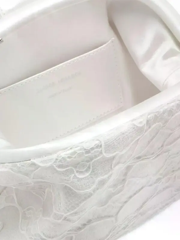 Amina Muaddi Camelia Lace Clutch Ivory Lace And Ivory Satin Silver Hardware