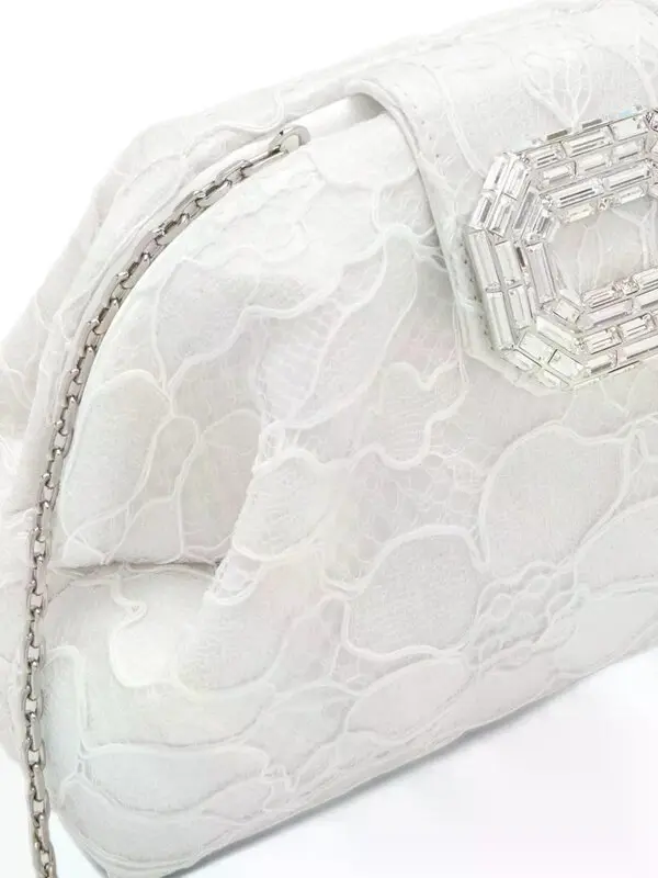 Amina Muaddi Camelia Lace Clutch Ivory Lace And Ivory Satin Silver Hardware