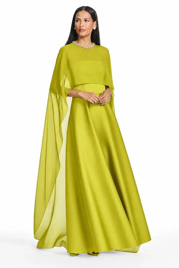 Sachin & Babi Paulina Yellow Silk Sleeveless A-line Gown - Citron