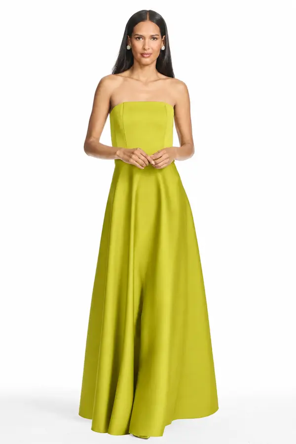Sachin & Babi Paulina Yellow Silk Sleeveless A-line Gown