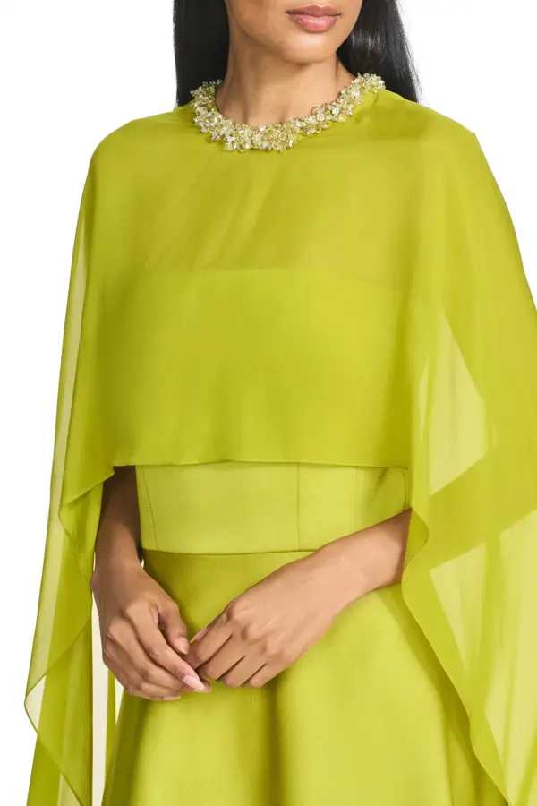 Sachin & Babi Paulina Yellow Silk Sleeveless A-line Gown
