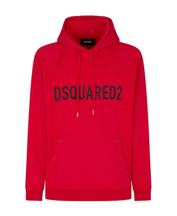 Dsquared2 Logo Detailed Long Sleeved Drawstring Hoodie - Red