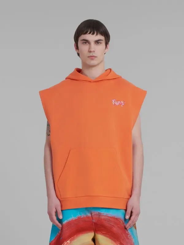 Marni Sleeveless Cotton Hoodie With Logo Print