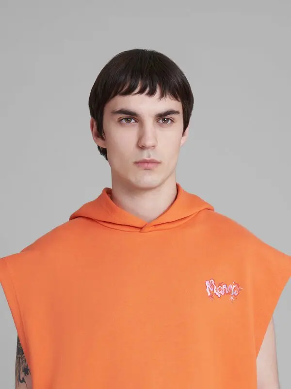 Marni Sleeveless Cotton Hoodie With Logo Print