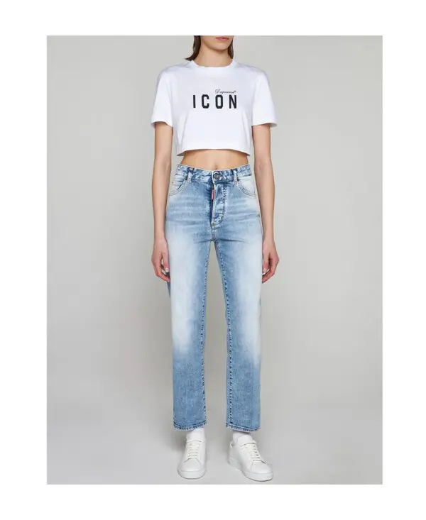 Dsquared2 Logo Patch Straight Leg Jeans