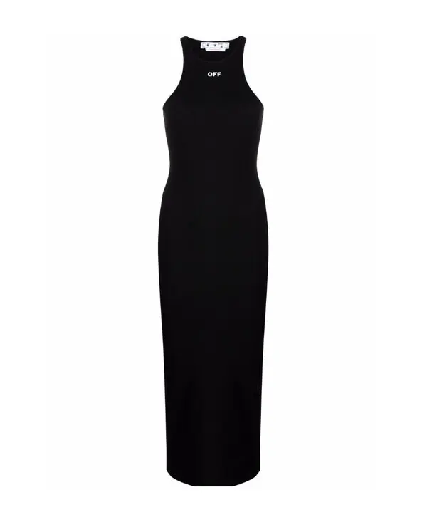 Off-White Logo Printed Ribbed Midi Dress - Black