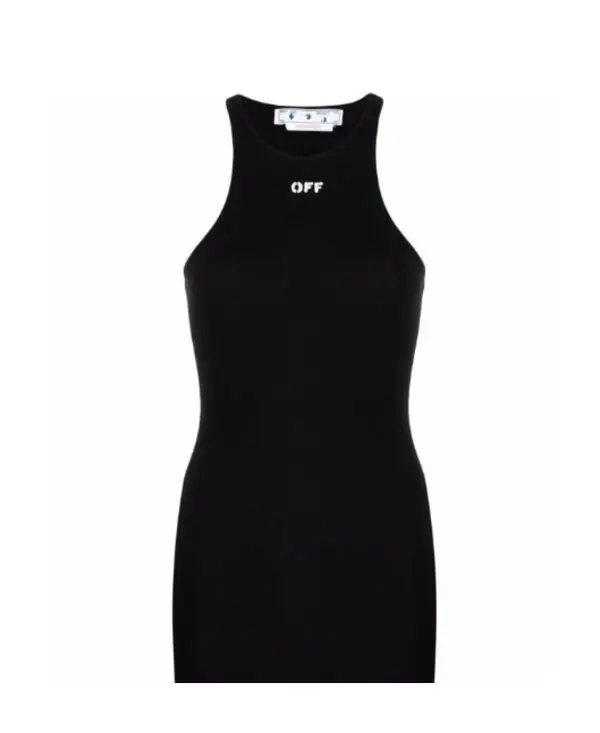 Off-White Logo Printed Ribbed Midi Dress