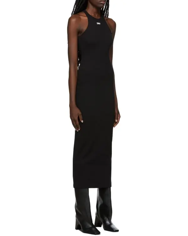Off-White Logo Printed Ribbed Midi Dress