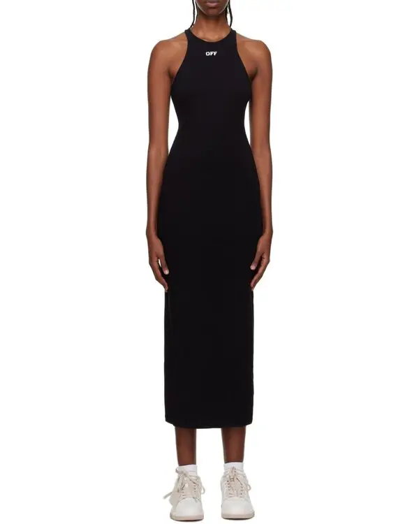 Off-White Logo Printed Ribbed Midi Dress