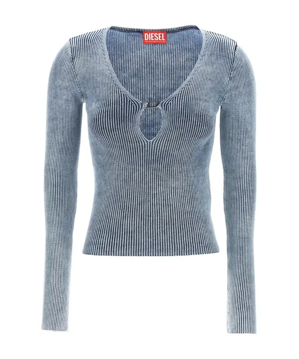 DIESEL® M-teri Logo Plaque Cut-out Ribbed Top - Blue
