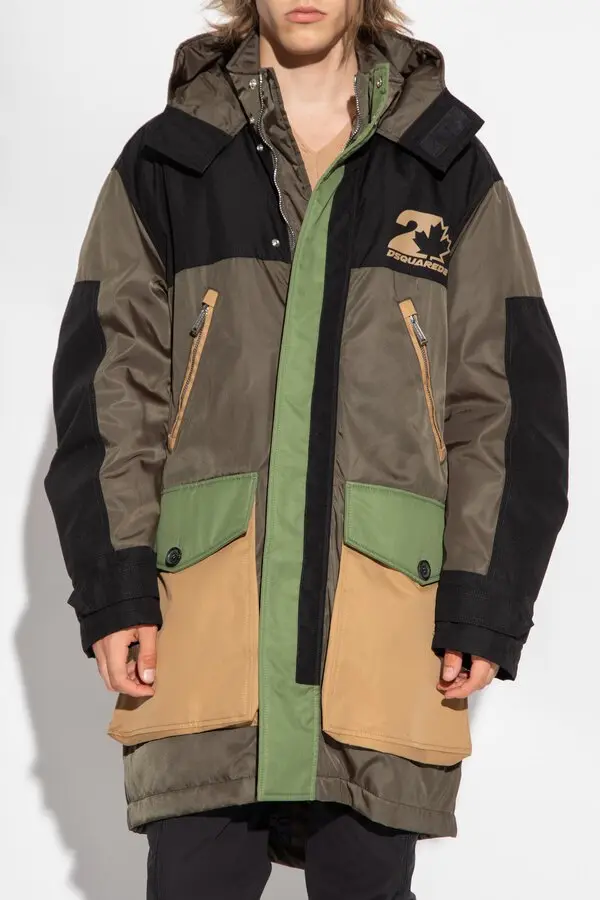 Dsquared2 Logo Printed Panelled Hooded Parka