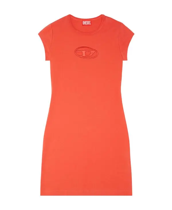 DIESEL® Logo Embroidered Crewneck Mini Dress - Orange