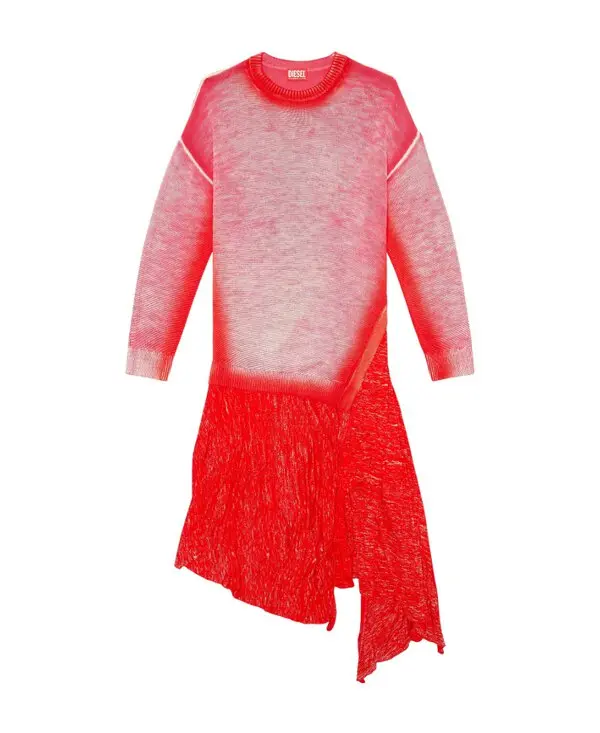 DIESEL® Asymmetric Knitted Midi Dress - Red