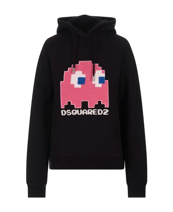 Dsquared2 Pac-man Logo Flocked Hoodie - Black