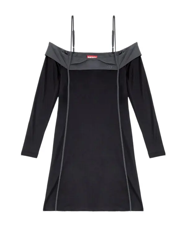 DIESEL® Logo-embroidered Drop-shoulder Minidress - Black