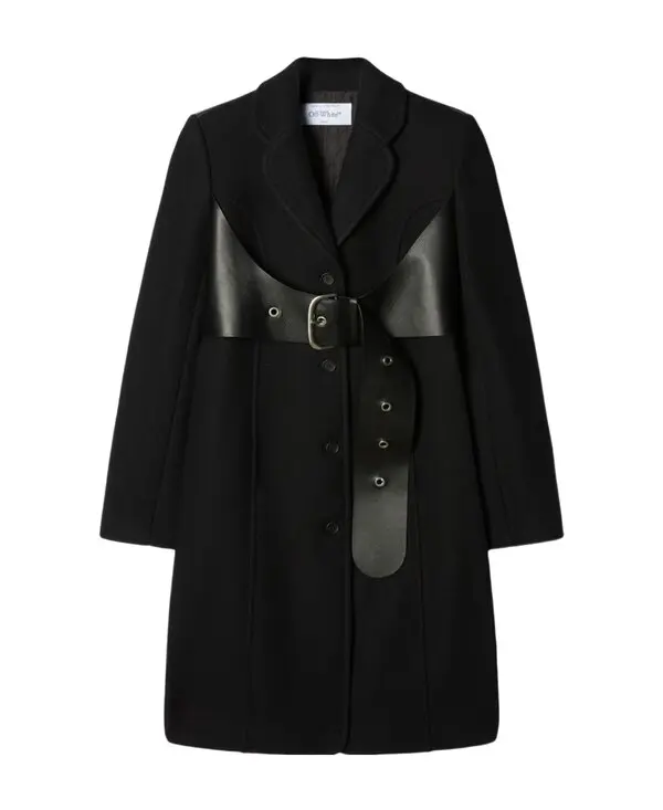 Off-White Belted Single-breasted Coat - Black