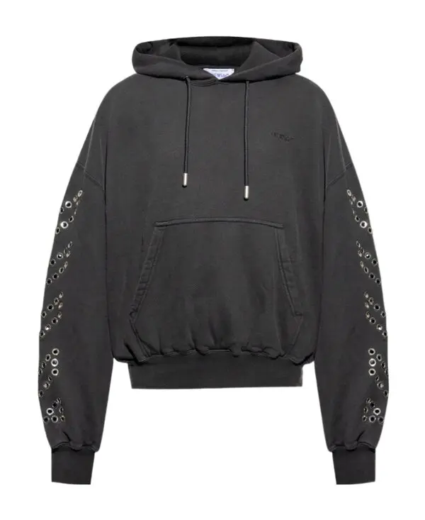 Off-White Drawstring Long-sleeved Hoodie - Black