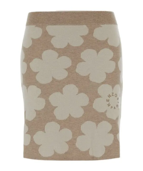 Kenzo Floral Detailed Knitted Skirt - Nude