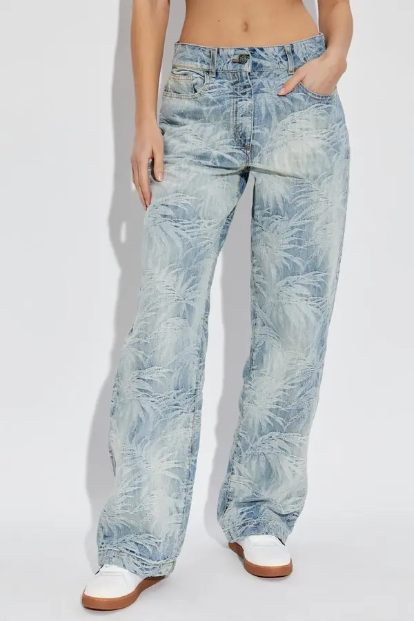 Palm Angels Palm Printed Straight Leg Jeans