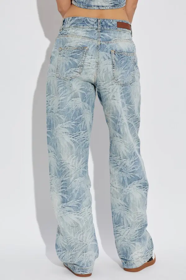 Palm Angels Palm Printed Straight Leg Jeans